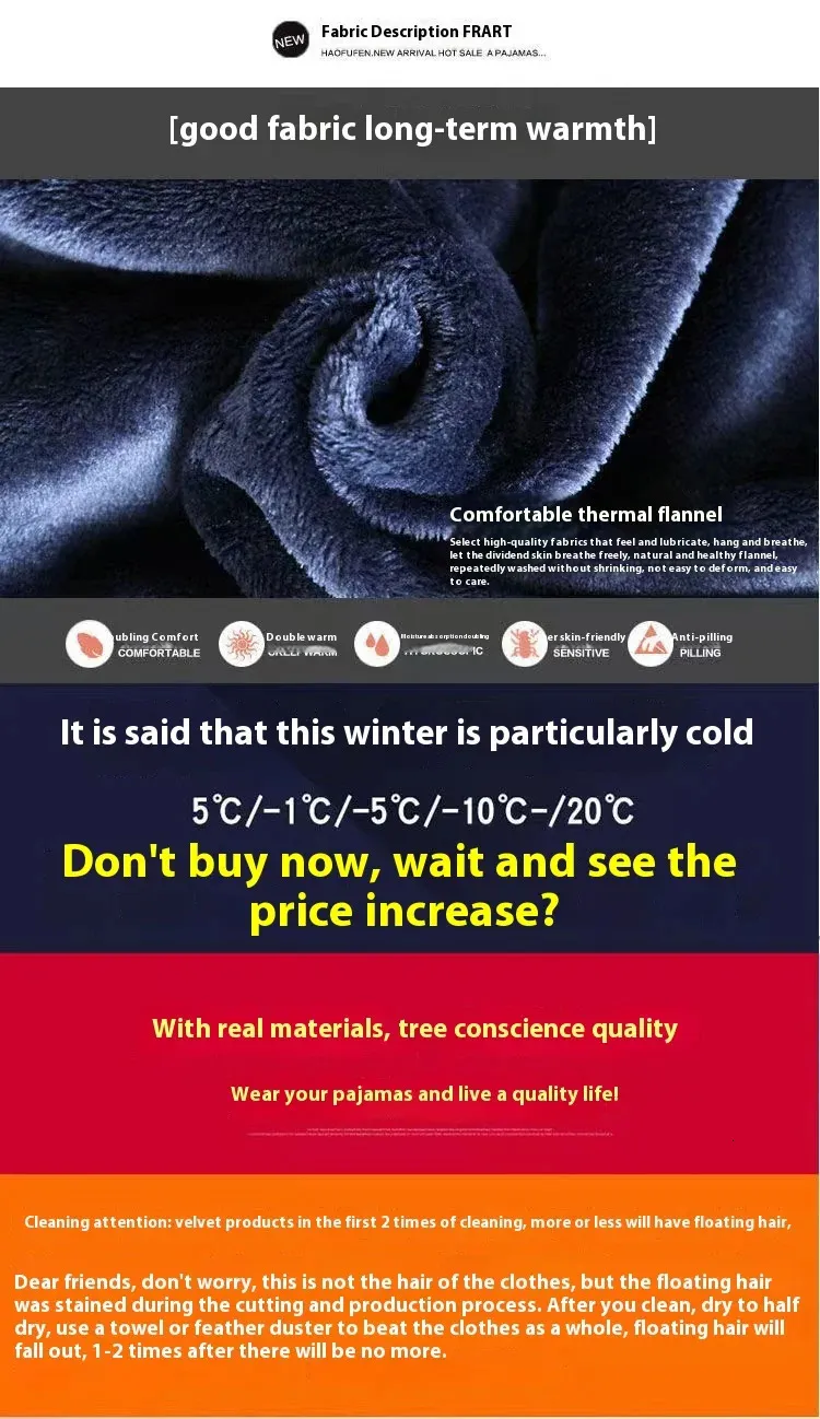 Winter Men's Pajama Set, Coral Fleece Warm Long-Sleeved Flannel ...