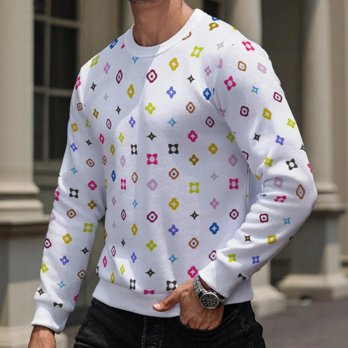 Men's Printed Fleece Lined Sweatshirt Heavyweight 320GSM Polyester ...