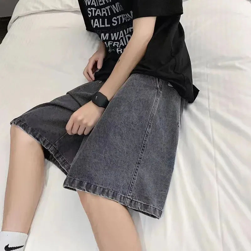 Mens Denim Cargo Shorts Loose Fit Spandex Tartan Streetwear Drawstring ...