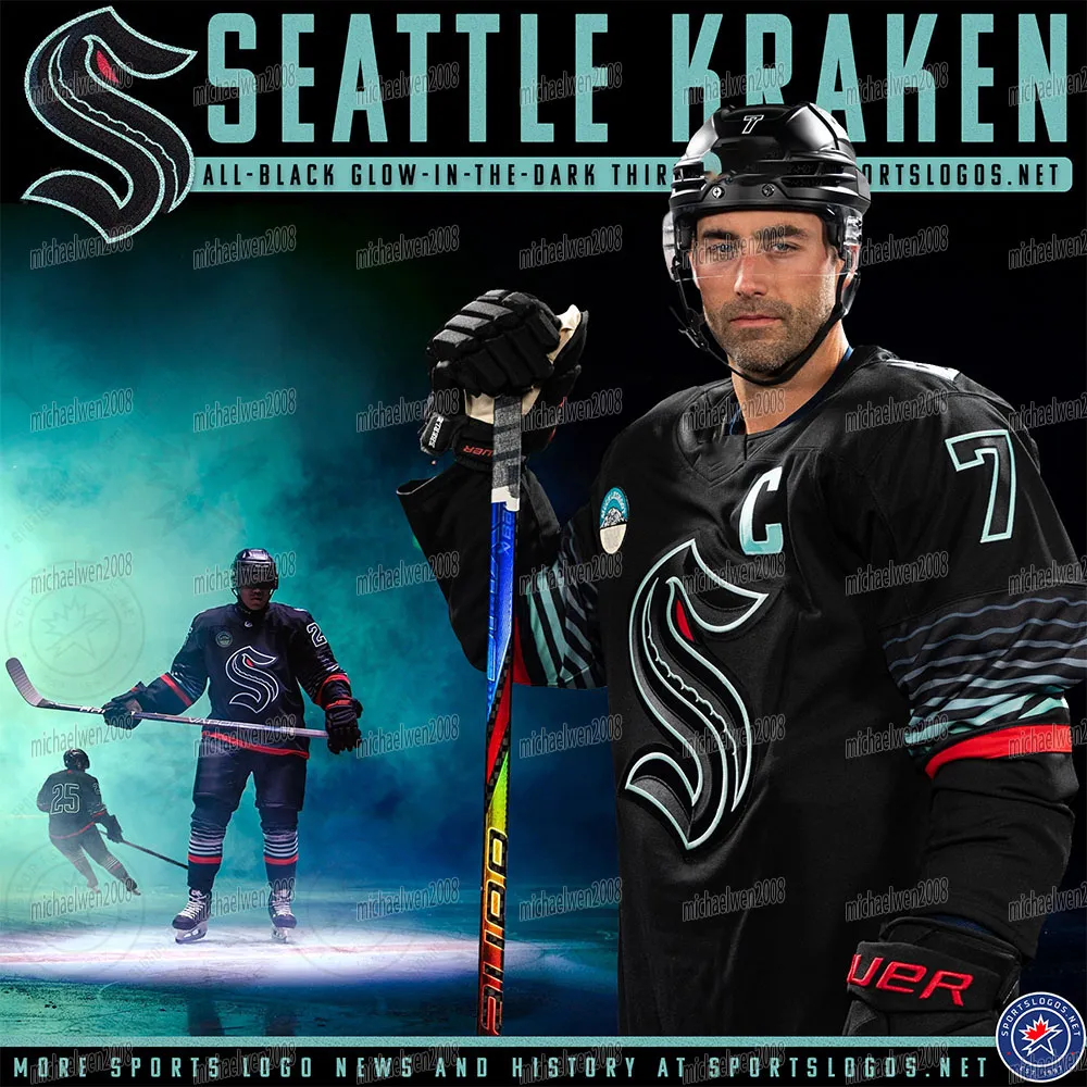 Custom Kraken All Black Third Custom Hockey Uniforms Featuring Matty ...