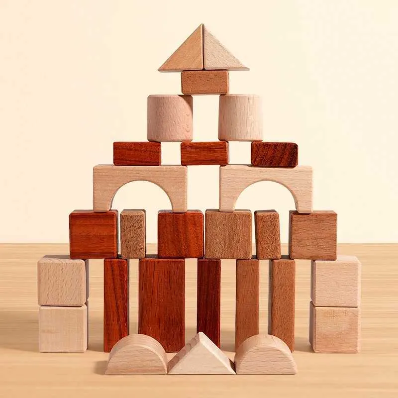 J251022 Solid Wood Large Particle Building Blocks Set Childrens ...