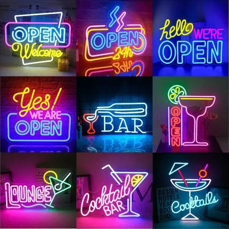 Open Welcome Bar Neon LED Sign USB Powered Wall Decoration Light For ...