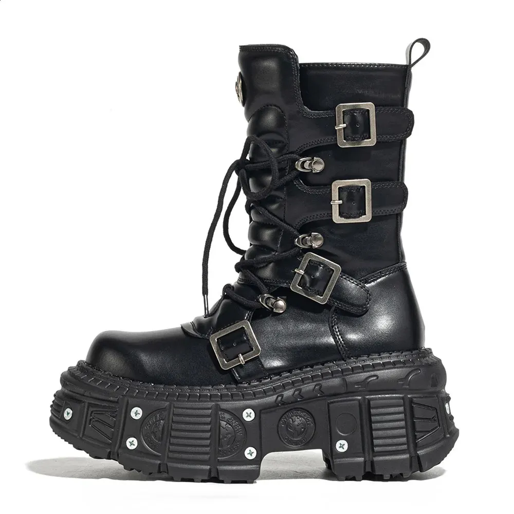 S Knight Punk Style Womens Lace Up Platform Boots Metal Decor Thick ...