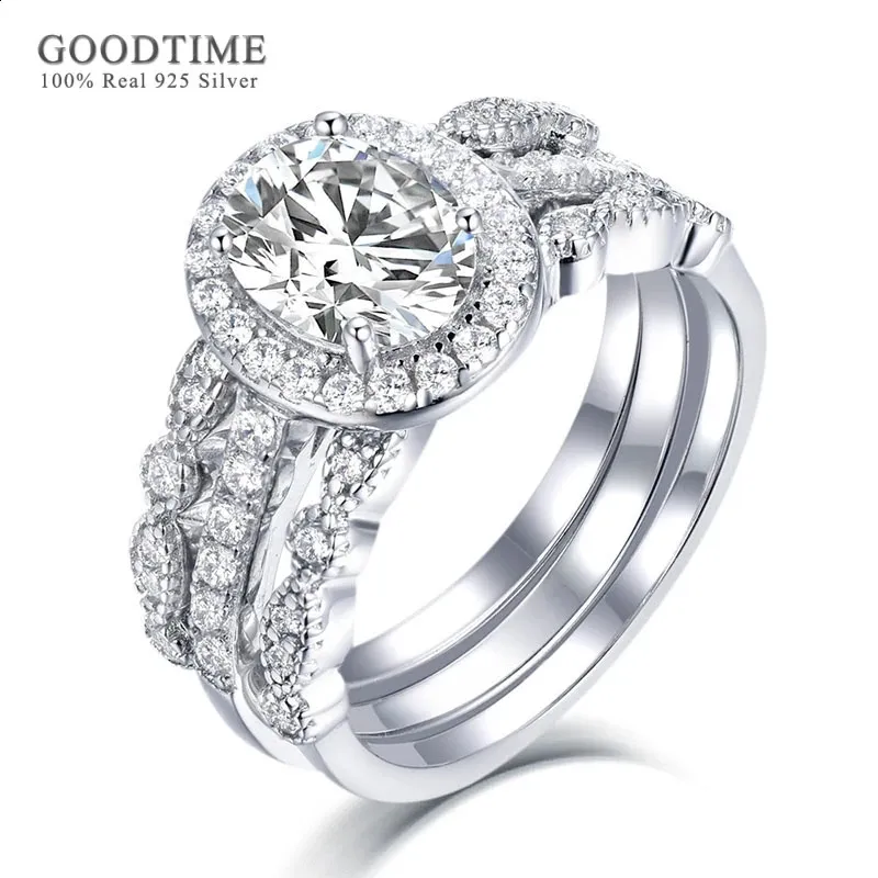 Threepiece Ring Set For Women 100% 925 Sterling Silver Wedding Rings ...
