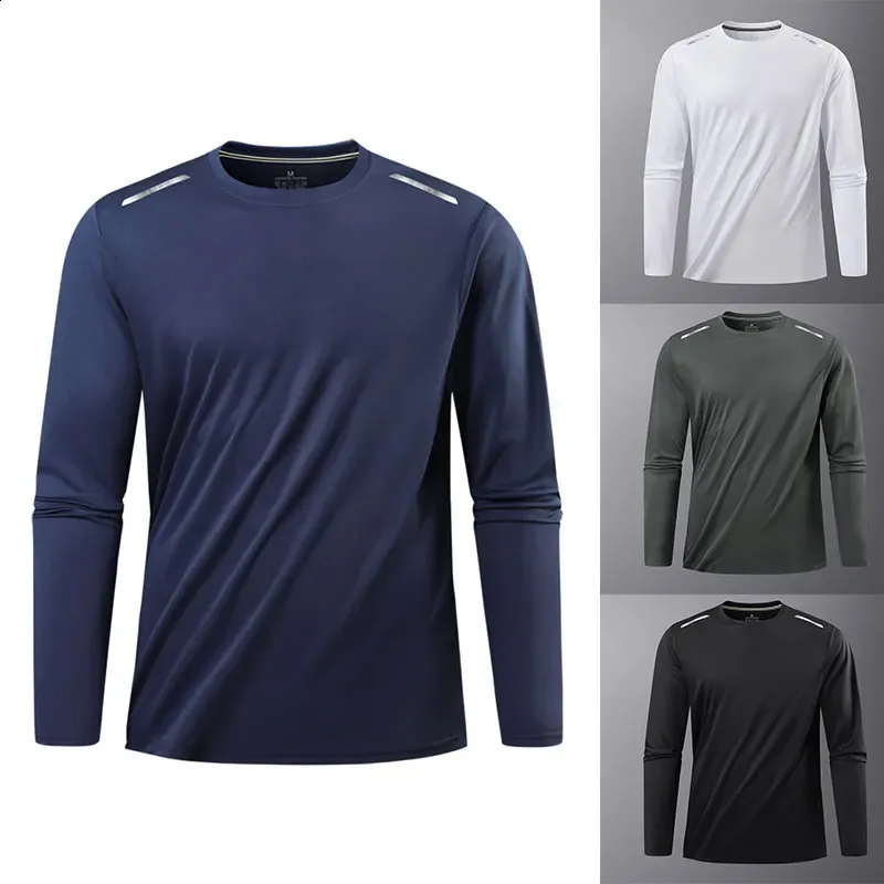 Reflective Running Shirt Men Knit Spandex Long Sleeve Gym T Shirt Quick ...