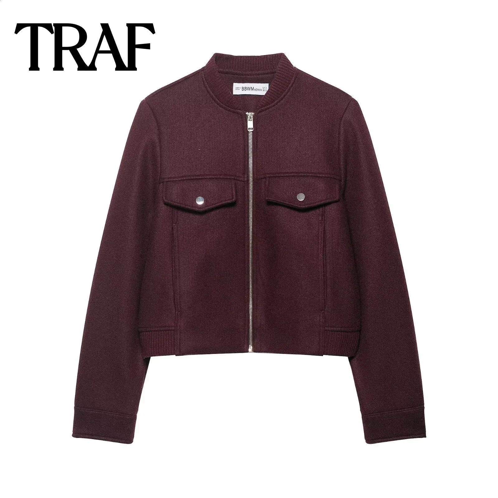 Traf French Ribbed Round Neck Loose Zipper Women's Long Sleeved Autumn ...