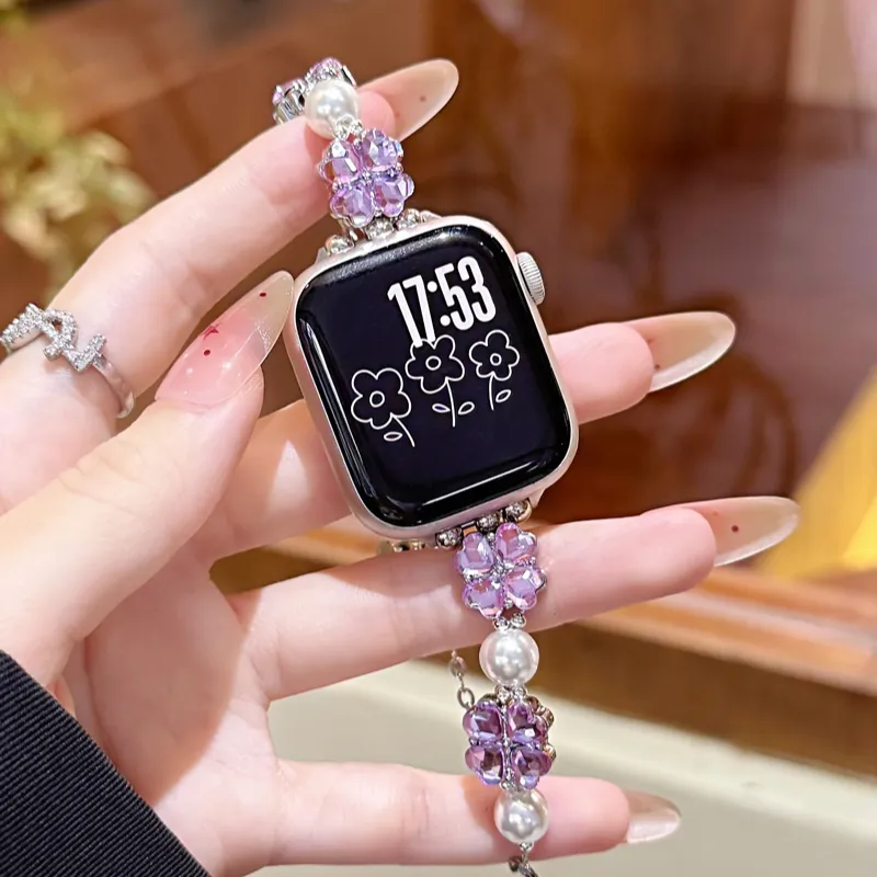 Luxury Diamond Beaded Watch Bands For Apple Watch Series 11/10/9/8/7 ...