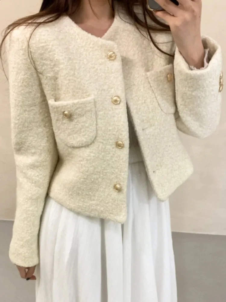 Korean Style Women's Short Woolen Jacket, Autumn Winter Long Sleeve ...
