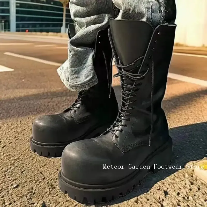 Modern Vintage Big Round Toe Height Increasing Boots - Men's Lace-Up ...