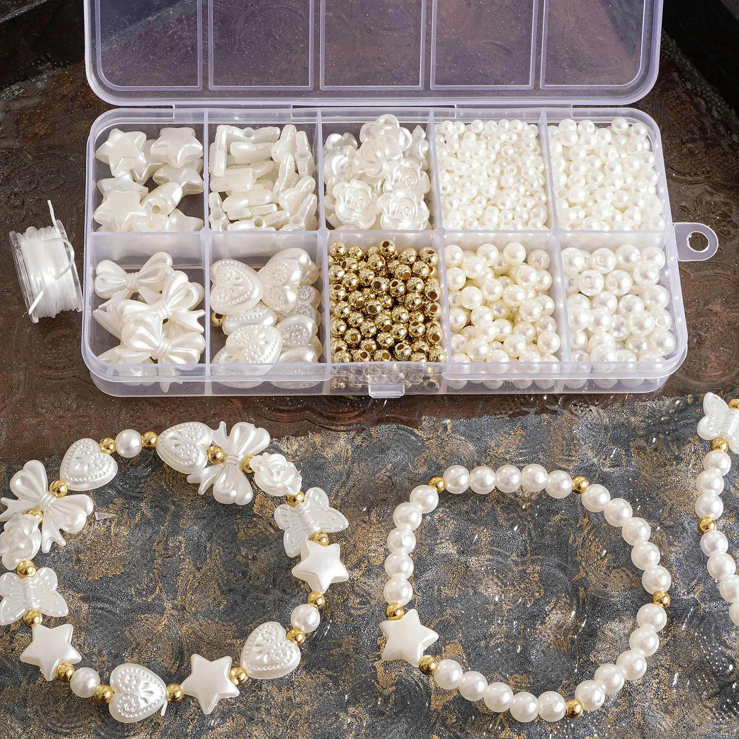 Box Faux Pearl Beading Kit Cone Shape Loose Spacer Beads for DIY ...