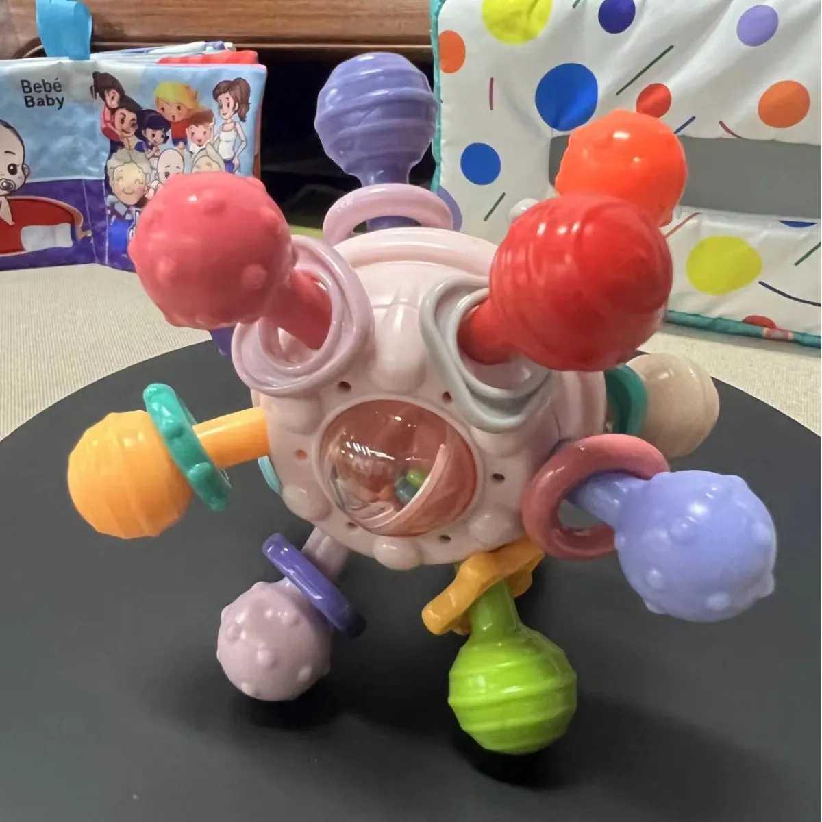 Baby Finger Grip Exercise Ball Hand Cranking Bell Toy With Atomic Spin