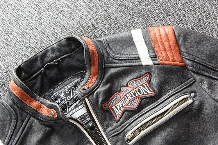 Plus Size 5XL Men's Motorcycle Rider Jacket Genuine Leather Vintage ...