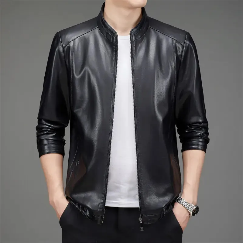 Men's Leather Coat Fashionable Autumn Business Stand Collar Jacket ...