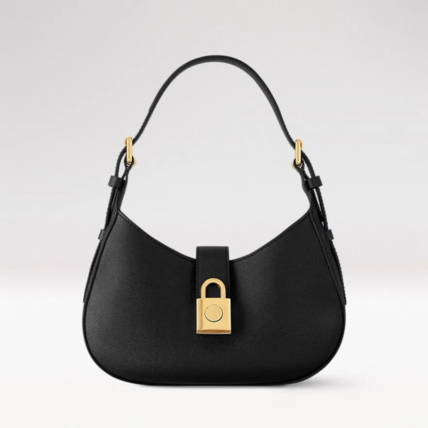 Designer Inspired Black Leather Crescent Shoulder Bag With Adjustable ...