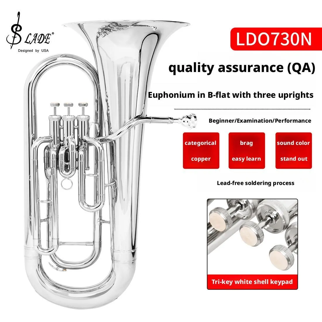 Slade LDO730N Bb Bass Trombone, Yellow Copper Tube Body, Three Key ...