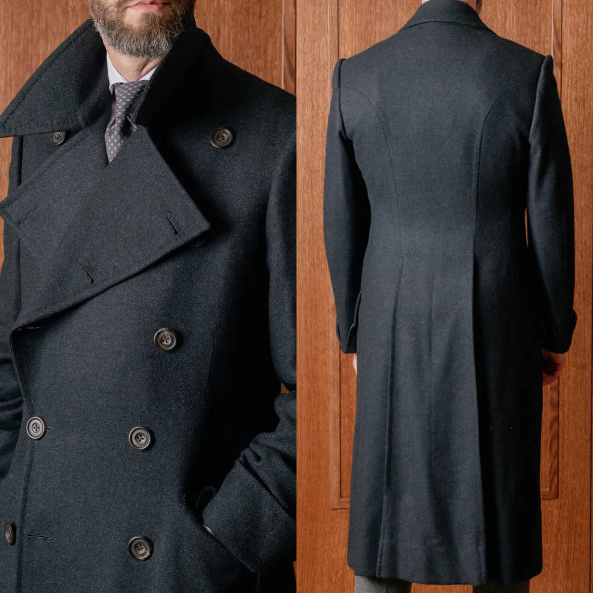 Fashionable Men's Long Wool Trench Coat, Double Breasted Formal ...