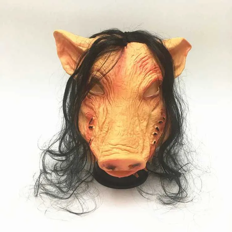 Realistic Halloween Pig Head The Mask Cosplay With Hair Scary Masks For ...