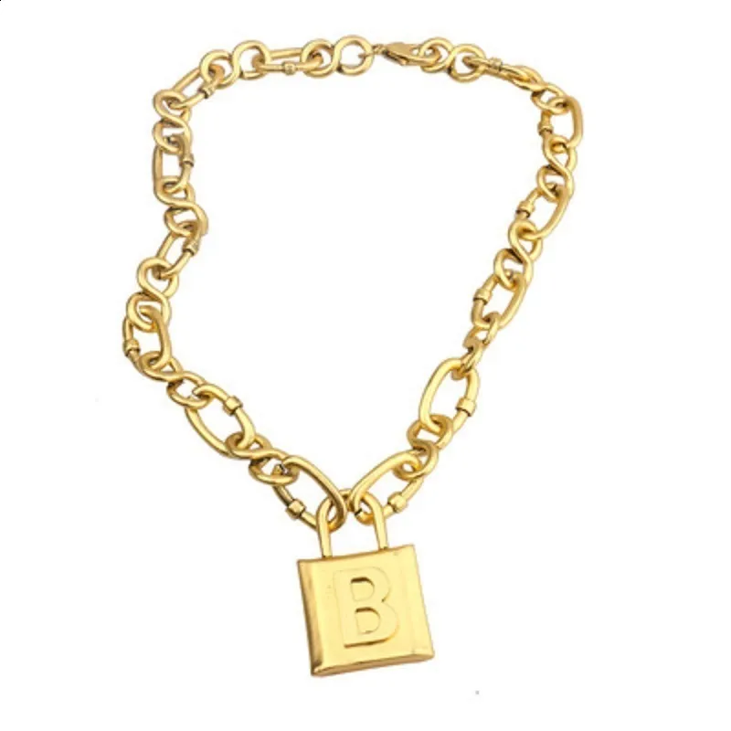 Vintage Chunky Metal Thick Chain Necklace with Geometric Letter B Lock ...
