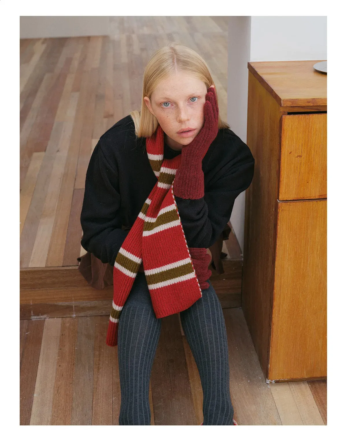 High Quality 100% Wool Striped Knitted Women's Scarf, Autumn Winter ...