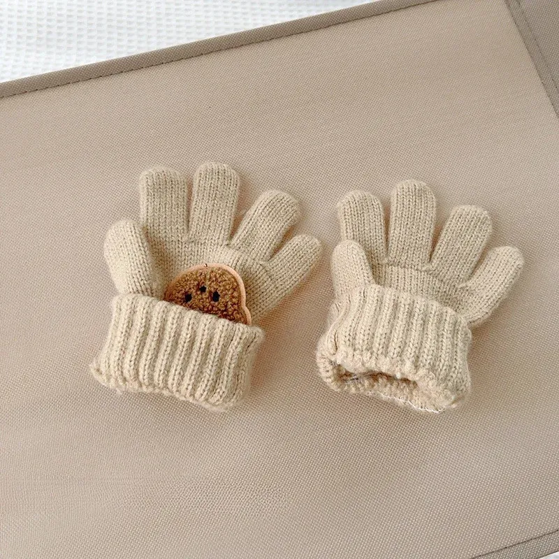 Baby Cartoon Bear Mittens Winter Warm Kids Girl Solid Doll Gloves ...