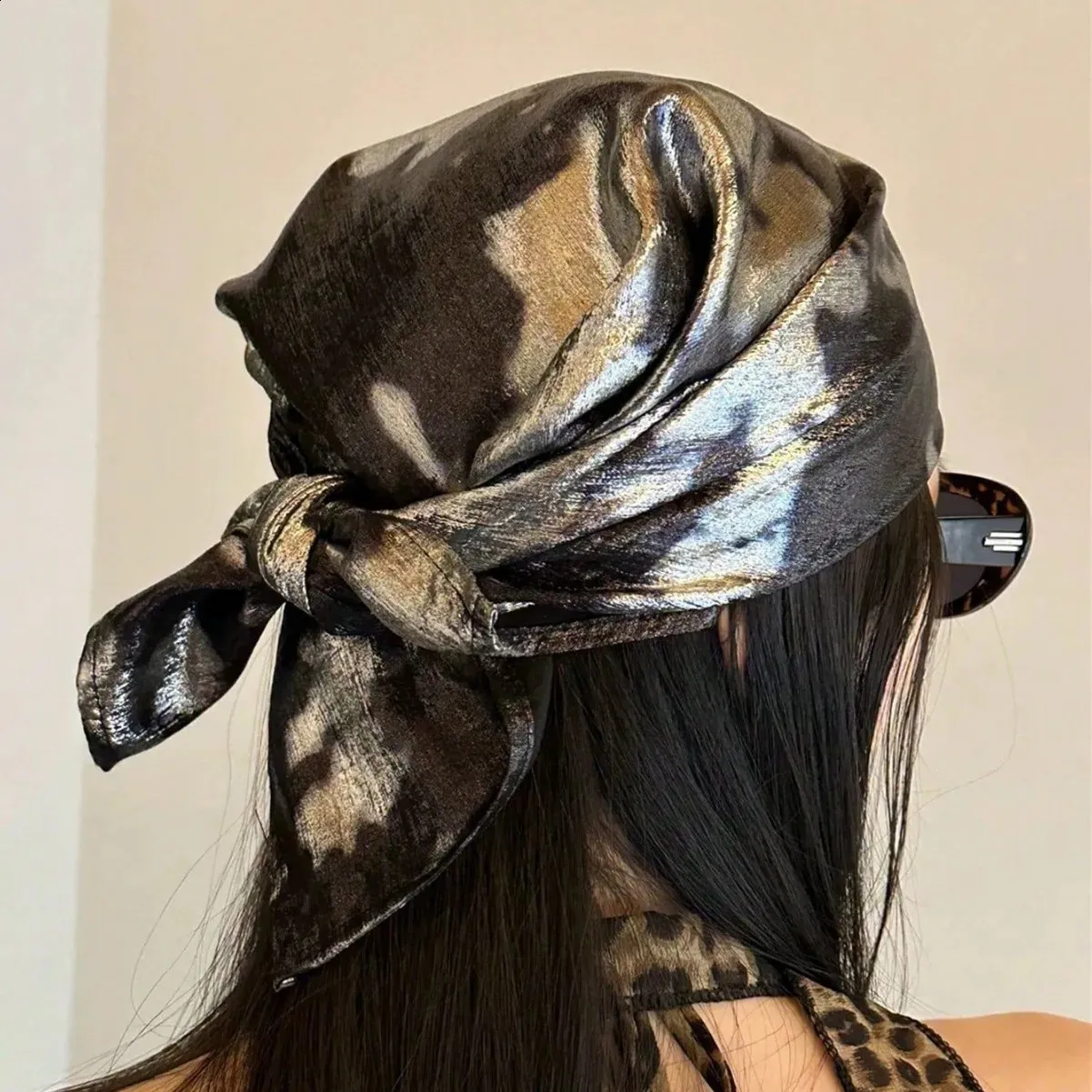 Y2K Liquid Silver Leopard Headband Retro Spicy Hair Scarf Fashion Hair ...