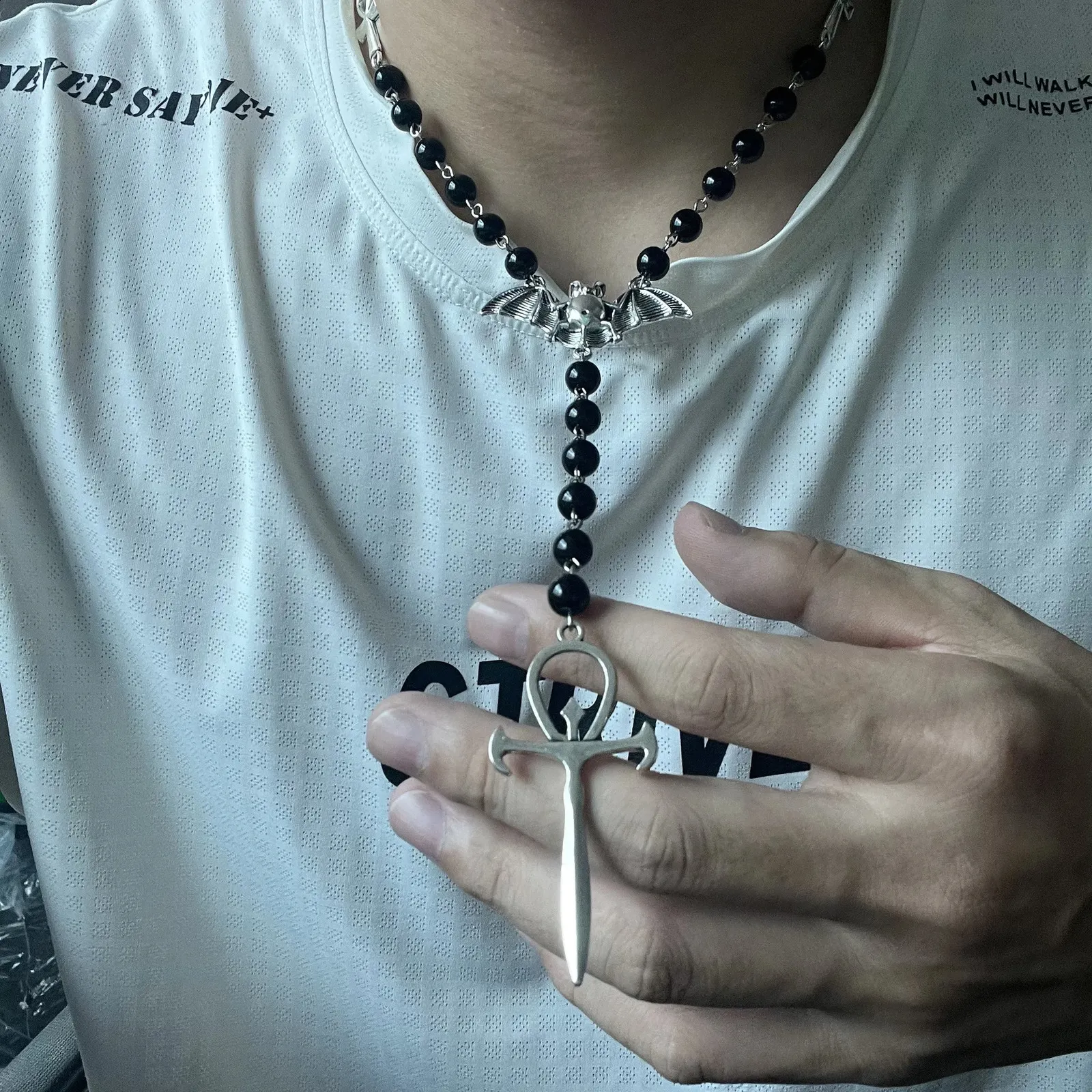 Gothic Bat Cross Rosary Necklace for Women, Fashion Mystery Witch ...