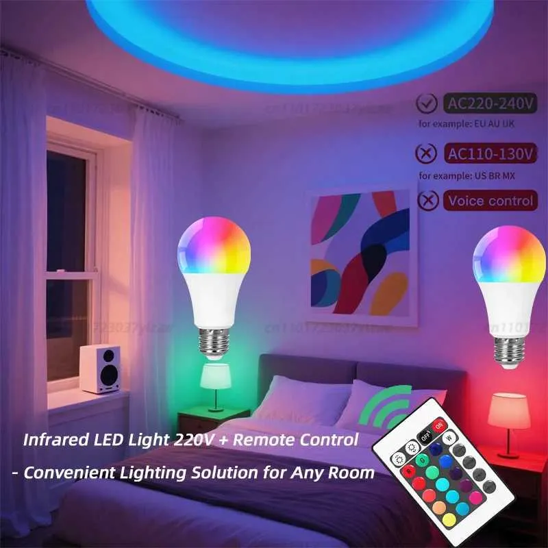 C250917 E27 RGB LED Light Bulbs With IR Remote Color Changing ...