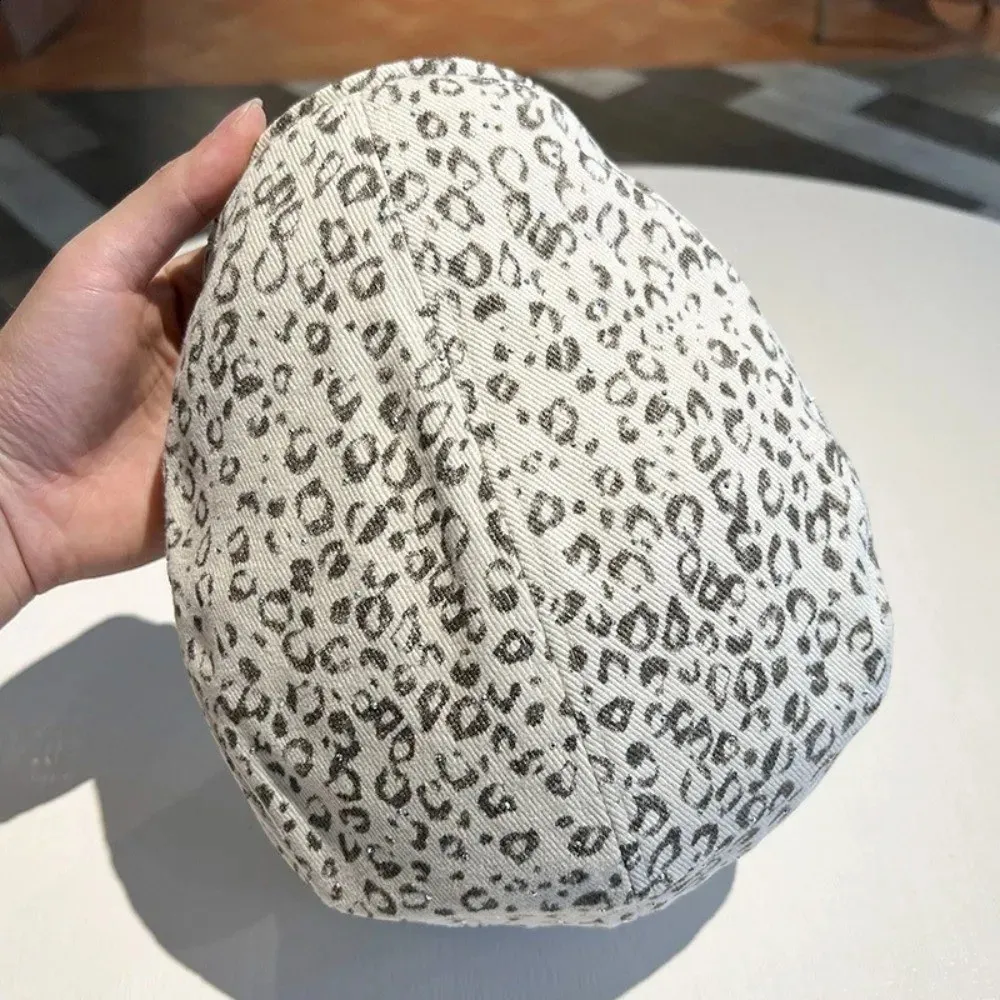 Fashion Rhinestone Leopard Print Beret Flat Y2k Forward Hat Classic ...