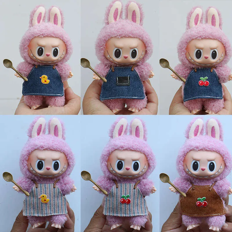 Labubu Knitted Barbie Doll Clothes 10cm Plush Denim Apron With Mini ...