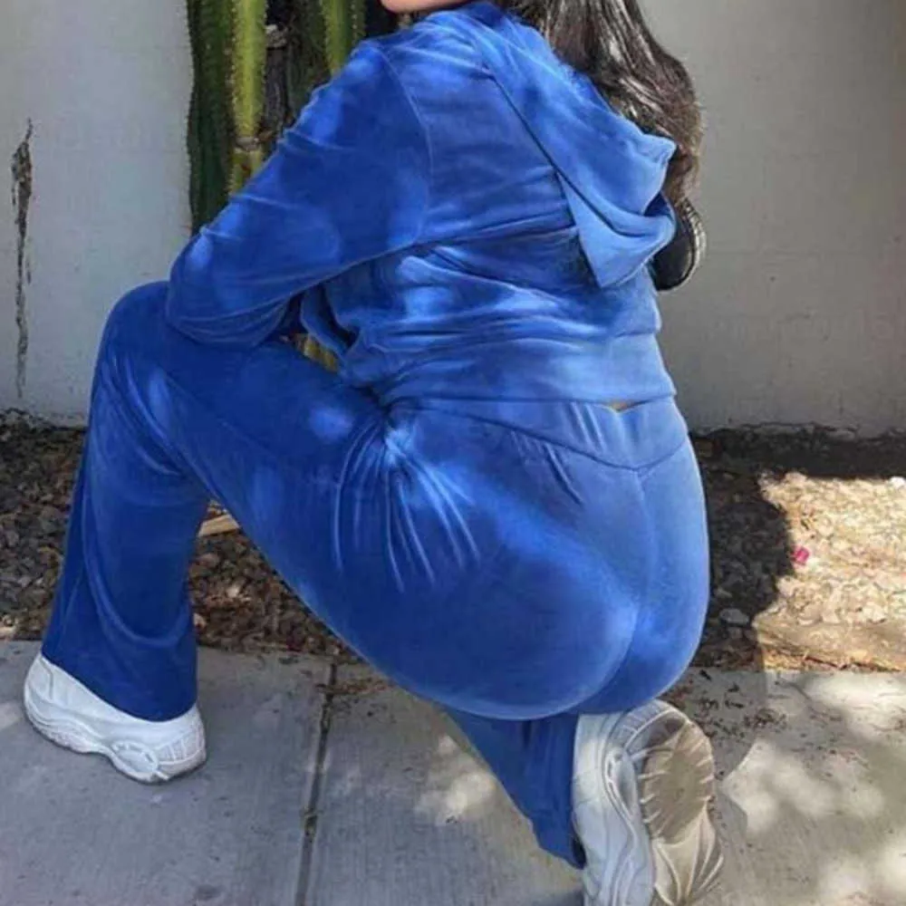 Designer Women's Blue Velour Tracksuit For Outdoor Sports Red Pink ...