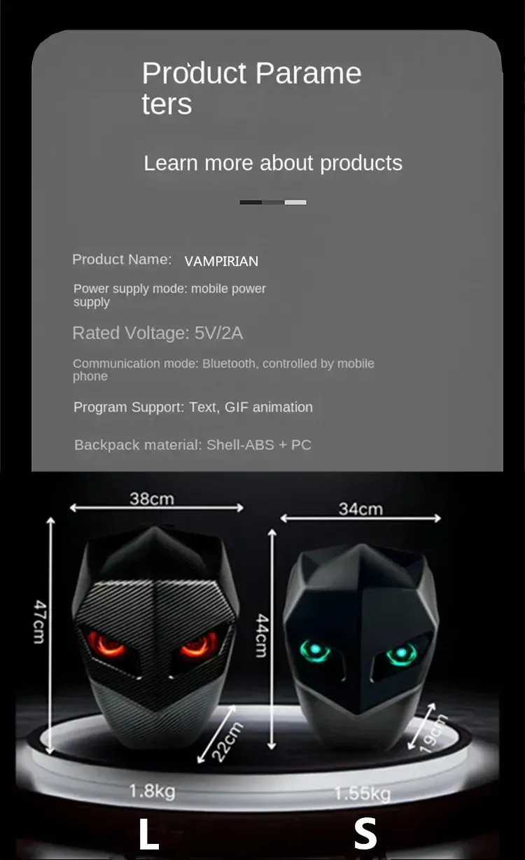 Motorcycle Backpack with LED Eyes: Carbon Fibre Hard Shell Waterproof ...