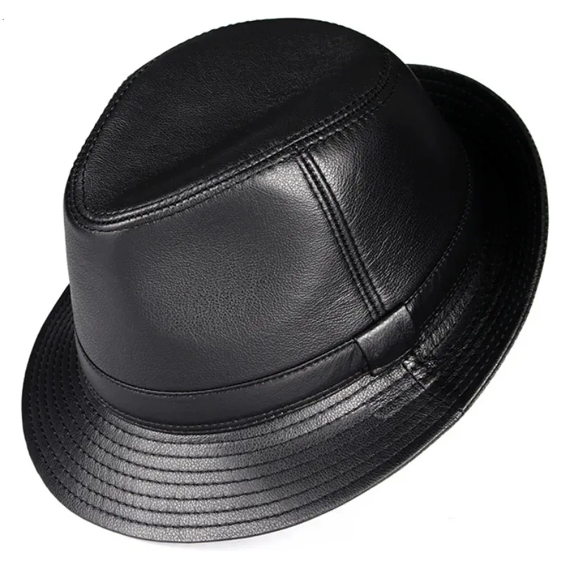 Real Leather Quality Genuine Jazz Fedora Gentleman Sheepskin Short Brim ...