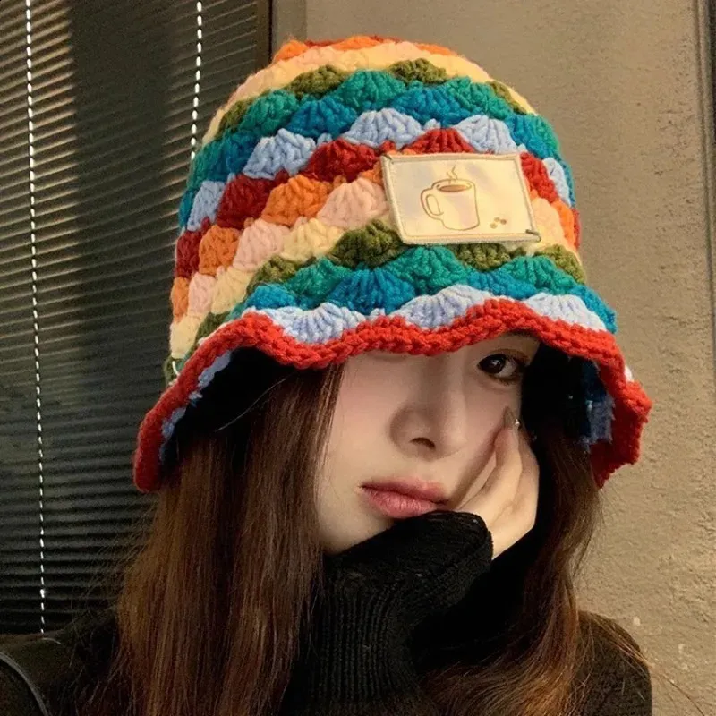 Dopamine Diamond Knitted Rainbow Hat For Women, Versatile Korean Style ...