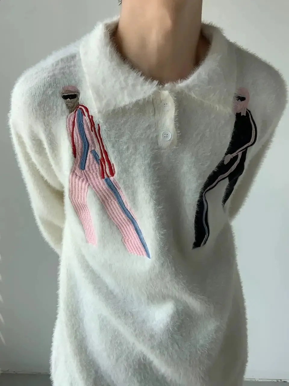 Viya Men's Premium Embroidered Mohair Sweater, Fashion Sense Lazy Style ...