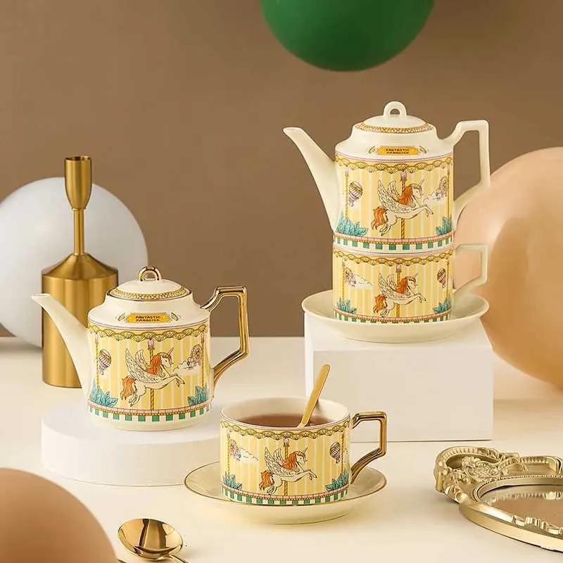 Ceramic Shabby Chic Teaware With Carousel Pattern Includes Teapot ...