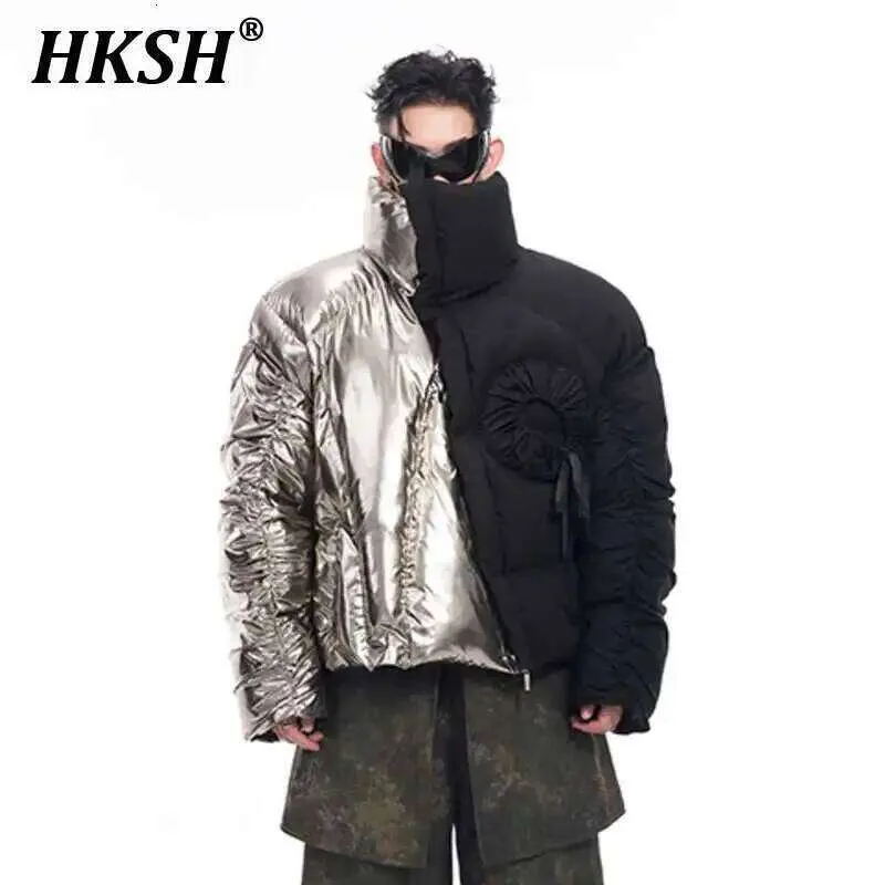 HKSH Autumn Winter Men's Punk Color Contrast Glossy Spliced Padded Coat ...