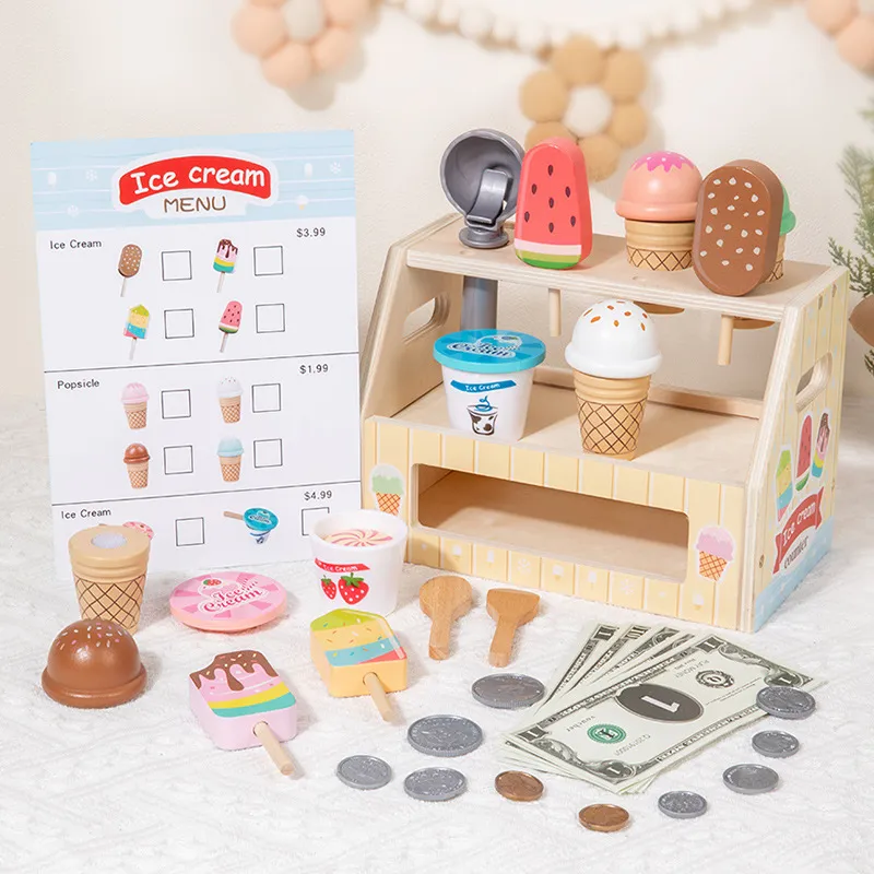 Ice Cream Counter Play Set Pretend Play Store With Toy Food & Kitchen ...
