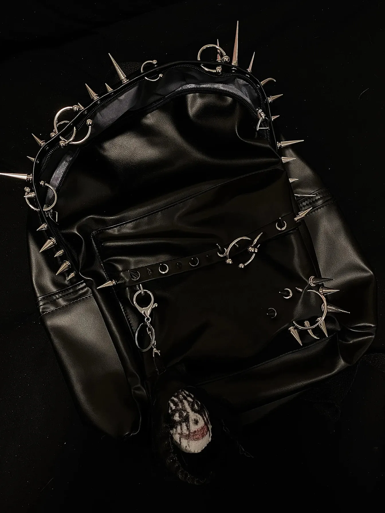 Punk Rivet Black Leather Backpack Fashion Large Capacity Backpack For ...