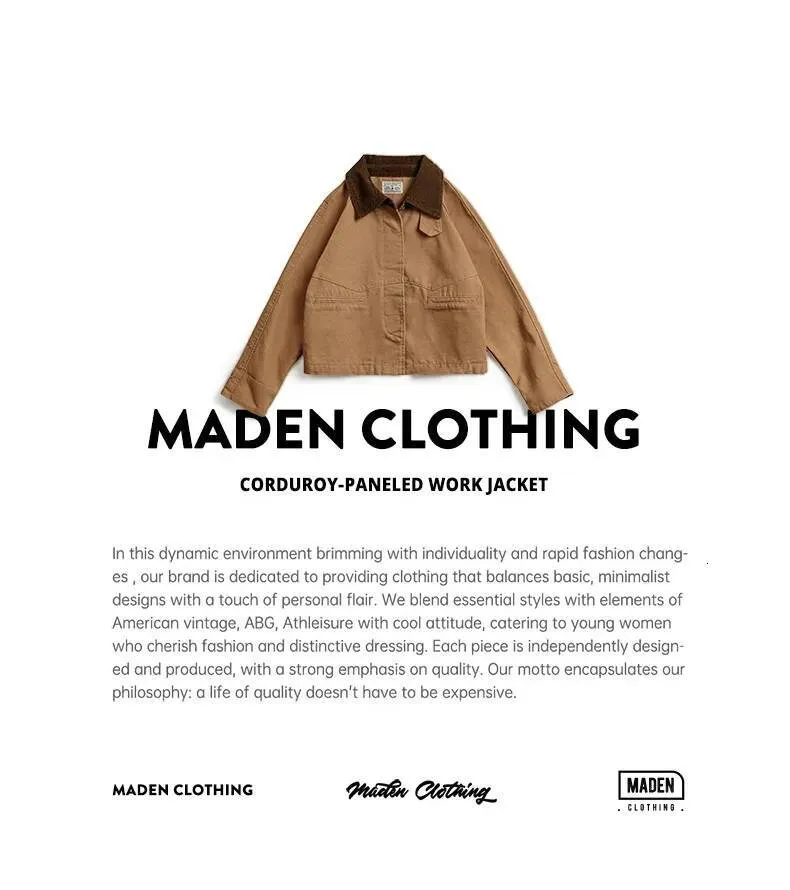 Maden Women's Retro Khaki Corduroy Collar Barn Jacket Heavyweight ...