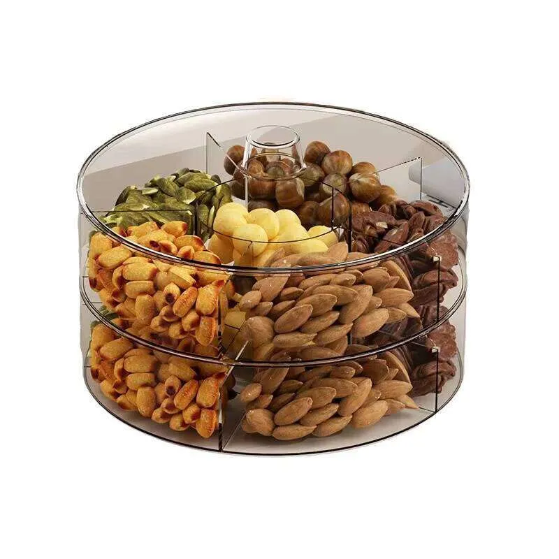 2 Tier Clear Plastic Snack Tray With Divided Lid And Handle Rectangle ...