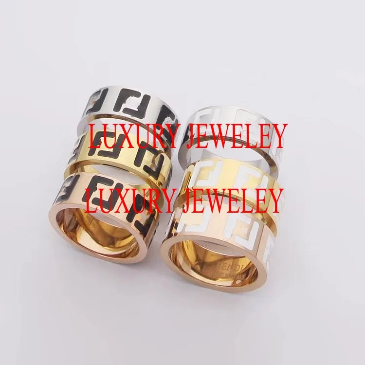 Logo Engraved Designer Luxury Ring for Men and Women, Enamel Black ...