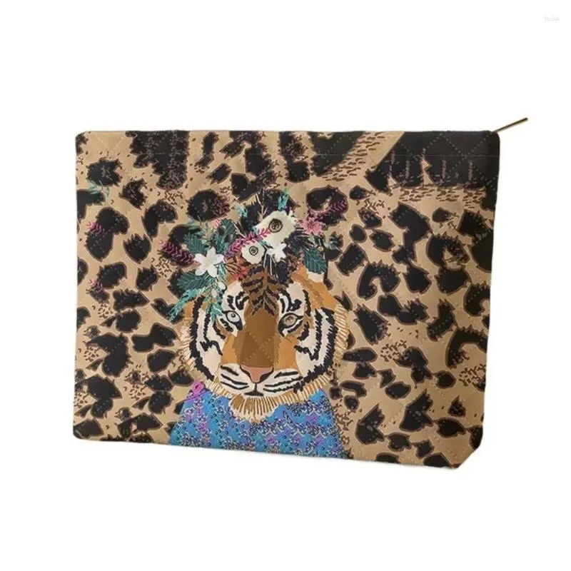 Cosmetic Bag: Tiger Leopard Print Corduroy Makeup Bag with Zipper ...