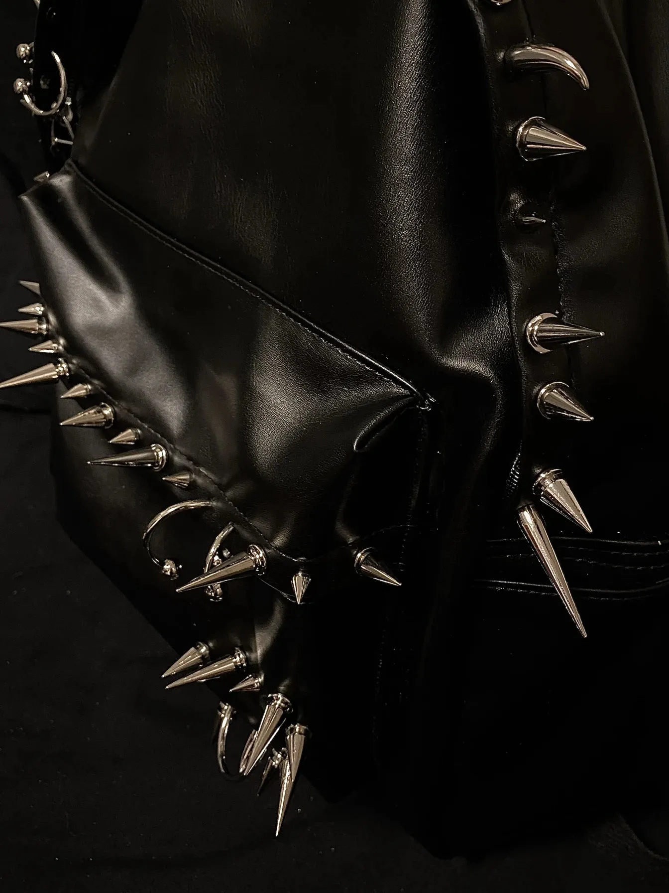 Punk Rivet Black Leather Backpack Fashion Large Capacity Backpack For ...