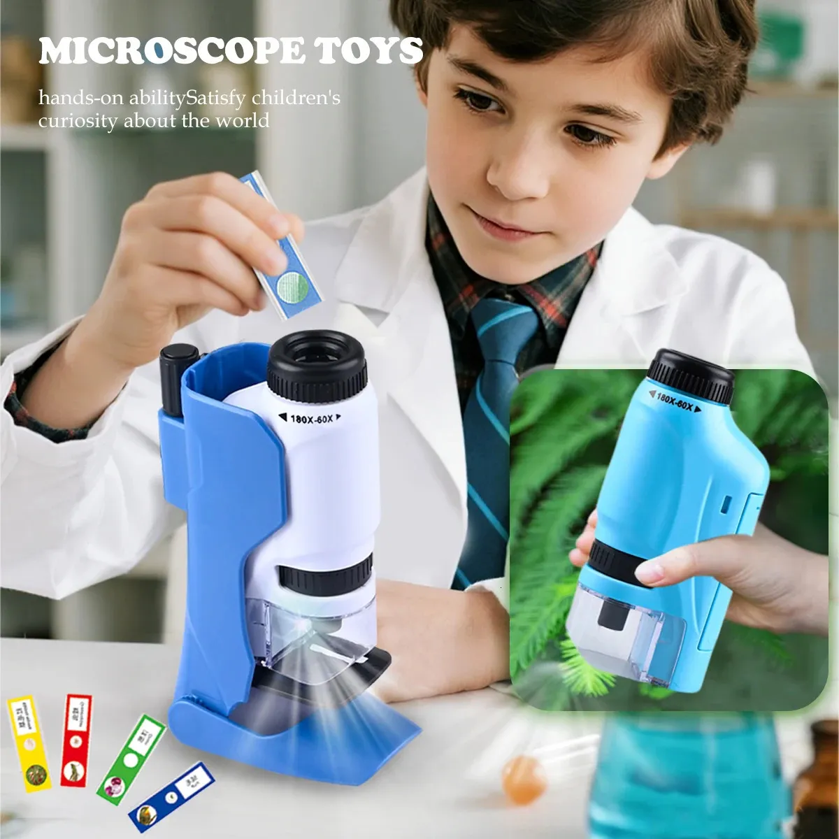 Handheld Microscope Kit For Kids Mini Science Toy With LED Light, 60X ...