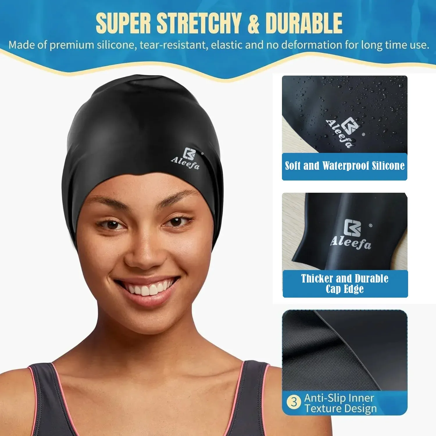 Extra Large Silicone Swim Cap for Women with Long Hair Braids ...