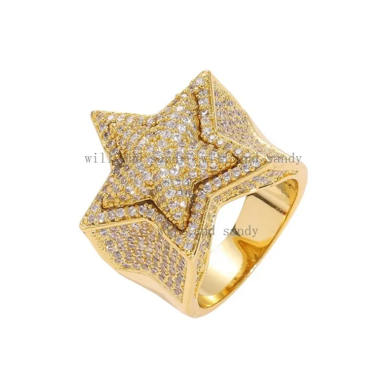 Hot Hip Hop Iced Out Cubic Zirconia Ring: 14K Real Gold Plated Wedding ...