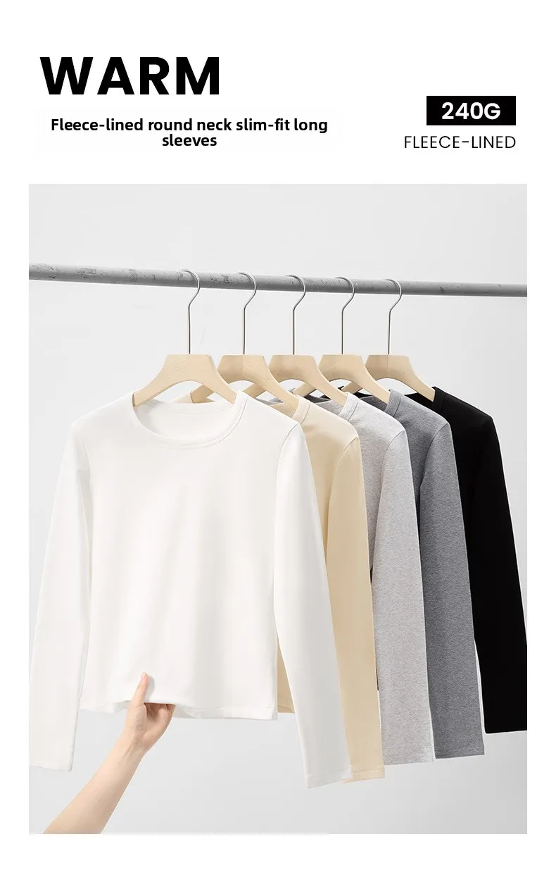 Women's Autumn & Winter Warm Long-Sleeve U-Neck T-Shirt - Fleece-Lined ...