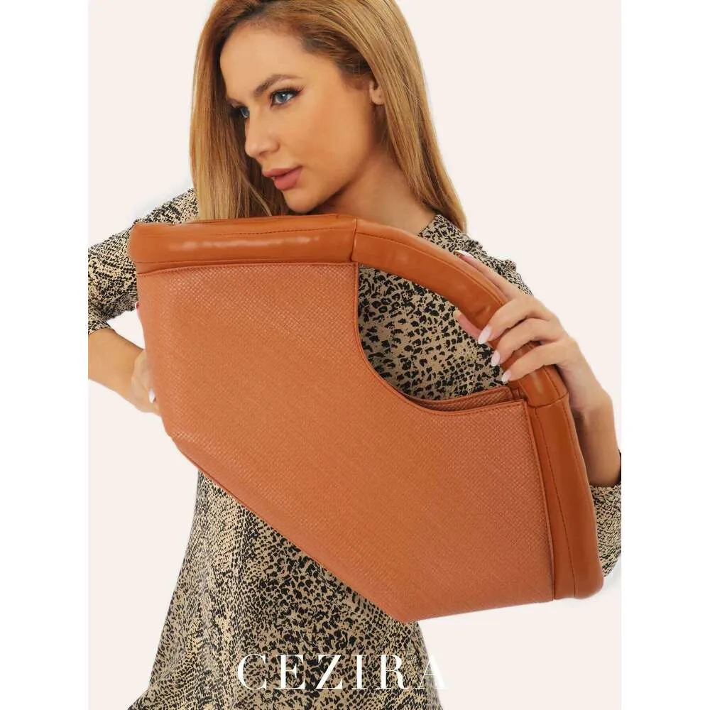 CEZIRA Niche Design Designer Orange Clutch Bag Luxury PU Vegan Leather ...