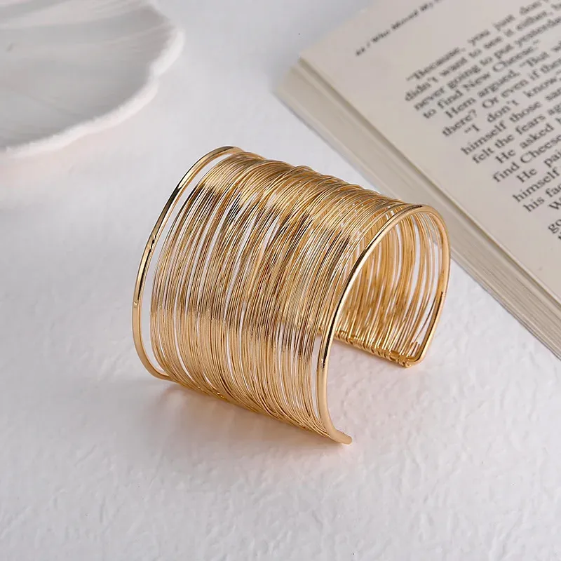 Vintage Punk Layered Wide Wire Cuff Bangle Bracelets for Women, Exaggerated Gold Silver Color ...