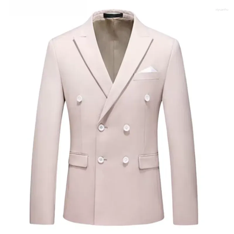 Men's Solid Color Double Breasted Suit, Lapel Slim Fit Jacket, Dance ...